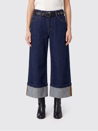 Pinko Jean court &agrave; jambe large en denim avec revers &agrave; lourlet