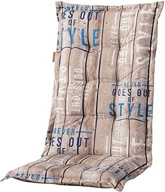 Madison New York 8 cm Luxus Hochlehner Auflage C 306 Taupe - blau gestreift mit Schriftzug