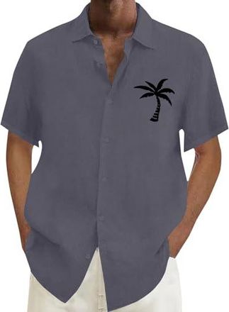 Generic Chemise d&eacute;t&eacute; &agrave; manches courtes pour homme - Coupe droite - En lin - Perm&eacute;able &agrave; lair - Pour les vacances - Chemise de plage avec boutonni&egrave;re - Pour l&eacute;