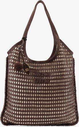 Miu Miu Crochet mesh shopping bag with tone-on-tone logo on the front - MIU MIU - gender_Woman