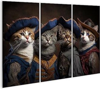Islandburner Tableau sur Toile Chats habill&eacute;s en Mousquetaires Animaux dr&ocirc;les H&eacute;ros C&eacute;l&egrave;bre Roman Dumas Cadre Affiche Poster Murale Tableaux