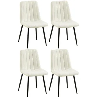Clp Lot de 4 chaises de salle &agrave; manger - Pi&egrave;tement m&eacute;tal noir - Rev&ecirc;tement tissu cr&egrave;me - Hauteur 88 cm, largeur 45 cm, assise 48 cm