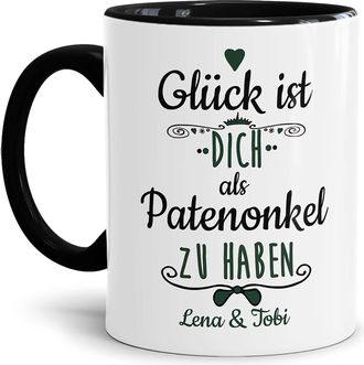 Tassendruck Tasse mit Spruch - Glück ist, Dich als Patenonkel zu haben - Personalisierbare Keramiktasse mit Namen - Geschenkidee für den Patenonkel - Innen & Henk