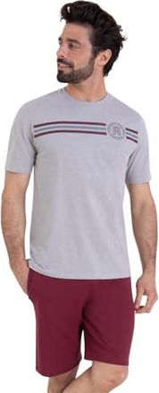 Athéna Sport Chiné 7P79 Ensemble de Pijama, Gris/Bordeaux, 6/XXL Homme