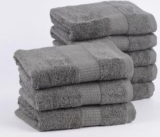 Schöner Leben 8er Set Handtücher 50x100cm Qualitätsfrottee 100% Baumwolle 500g/qm einfarbig, Farbe:grau