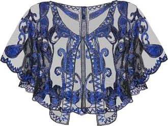 Generic Ch&acirc;les &agrave; perles pour robes de soir&eacute;e, cape de soir&eacute;e &agrave; paillettes, ch&acirc;le de mari&eacute;e, ch&acirc;le &agrave; paillettes pour femme f&ecirc;te formelle, bleu marine, taille u