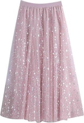 Generic Jupe Tulle Femme Tutu Jupe Jupes Femme &Eacute;toil&eacute;e &Agrave; Paillettes - Mi-Longue Transparente &Eacute;l&eacute;gante Haute Taille pour Soir&eacute;e Ou &Eacute;v&eacute;nement Formel