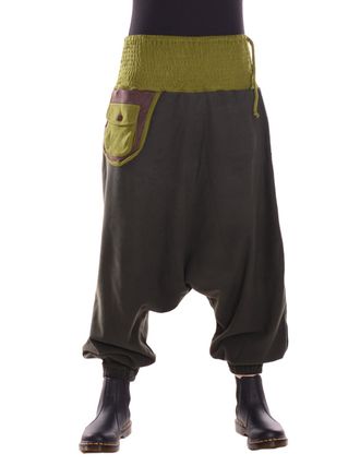 vishes Alternative Bekleidung - Warme Thermo Haremshose aus Fleece mit Tasche und weichem Jersey Bund Olive - tiefer Schritt