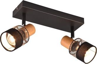 Trio Leuchten Spotbalken Nandini 811700232, Metall Schwarz matt, Holz, Schirm Stoff/Metall Schwarz, exkl. 2x E14