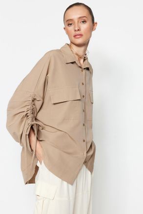 Trendyol Modest Damen Grau Einfarbig Lang Relaxed Fit Modest Hemden