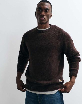 Carhartt Work in Progress Anglistic - Pull en maille mouchet&eacute;e - Marron fonc&eacute;