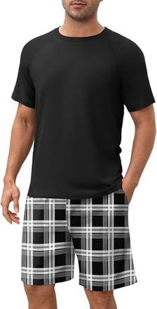 Ekouaer Pyjama Homme Ete Court Ensembles de Pyjama Short à Manches Courtes Pantalon de Pyjama Court avec Poches Doux, Caramel Noir, XXL