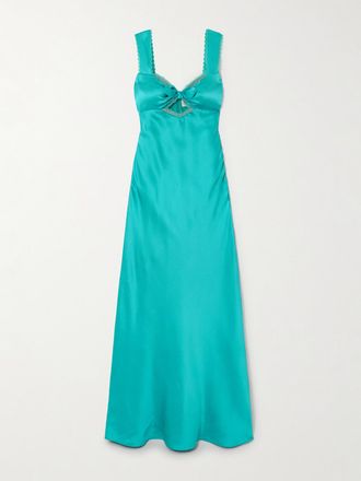 Saloni Lina Maxikleid Aus Seiden-cr&ecirc;pe Mit Spitzenbes&auml;tzen Und Cut-out - Blau