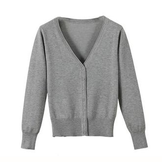 Generic Cardigan court noir en jersey pour femme, manteau de printemps, pull tricot&eacute; mode cor&eacute;enne, gris clair, Taille 3XL