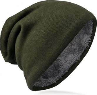 Miobo Kinder Jersey Slouch Beanie Long warme M&uuml;tze Unisex Unifarbe Winter Trend (49-51cm Kopfumfang, Farngr&uuml;n)