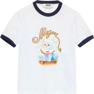 Msgm Msgm, Femme, Tops, Blanc, Taille: 36 FR Logo-print T-shirt