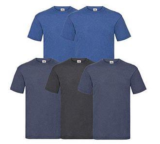 Fruit Of The Loom Valueweight Lot de 5 t-shirts Valueweight S, M, L, XL, XXL, XXXL, 3XL, différents ensembles de couleurs au choix, 2retr Royal2h Navy1d Heather, XXL