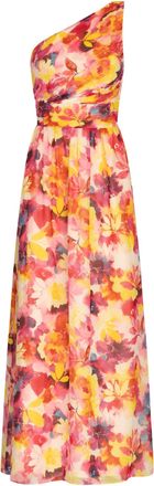 Apart Fashion APART One-Shoulder Chiffonkleid mit Plissee- Drapierung vorne und Smoke- Einsatz hinten, pink-Multicolor, 36