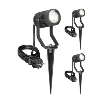 LEDs Com 3 St&uuml;ck Gartenstrahler SHINGA mit Erdspie&szlig; f&uuml;r au&szlig;en, IP65, Stecker, anthrazit, inkl. GU10 LED Lampe 1179lm, wei&szlig;