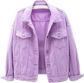 Lazutom Veste en jean basique boutonnée à manches longues pour femme, violet, 48