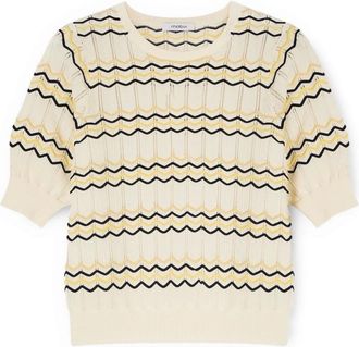 Motivi Femme, Pulls, Blanc, Taille: 40 FR Pull en maille viscose m&eacute;lang&eacute;e &agrave; rayures chevrons