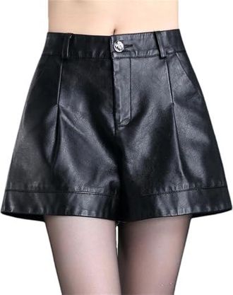 Generic Short de motard d&eacute;contract&eacute; en cuir synth&eacute;tique pour femme - Taille haute - Automne et hiver - Avec poches, Noir, XL
