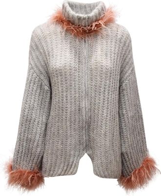 PHO Firenze Femme, Pulls, Gris, Taille: 38 FR Cardigan Pull Zipp&eacute; &agrave; Paillettes