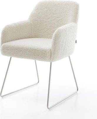 DELIFE Esszimmerstuhl Greg-Flex Teddystoff Beige Kufengestell Edelstahl Taschenfederkern, Esszimmerst&uuml;hle