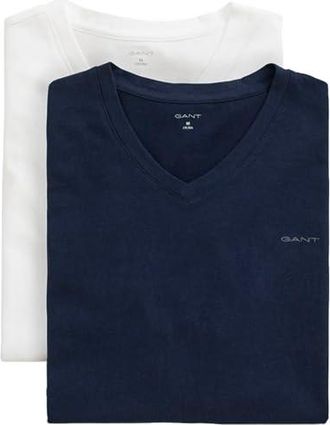 GANT V-Neck T-Shirt 2-Pack sous-v&ecirc;tement, Bleu Marine/Blanc, Taille Unique (Lot de 2) Hommes