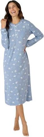 Damart Chemise De Nuit Thermique Thermolactyl en Maille Interlock Femme Bleu Imprim&eacute; Taille 54-56 (XXL)