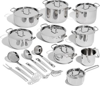 Lagostina Sfiziosa Topfset f&uuml;r alle Herdarten aus Edelstahl 18/10, 24 Teile, 3-Lagiger Lagoseal-Plus-Boden, Topfset mit 5 Kasserollen, 3 T&ouml;pfen, Milchtopf, 8 De