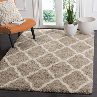 Safavieh Zottelig Teppich f&uuml;r Wohnzimmer, Esszimmer, Schlafzimmer - Hudson Shag Collection, Hoher Flor, Beige und Elfenbein, 155 X 229 cm