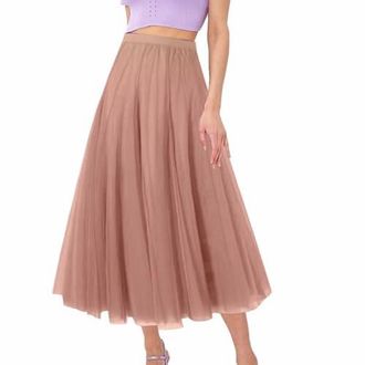 Generic N Roll Part 2 - Jupe en maille - Jupe de f&eacute;e - Jupe mi-longue - Jupe de danse - Mini jupe stretch, kaki, M