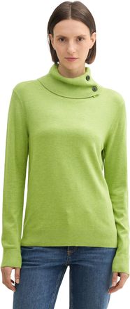Tom Tailor Damen Rollkragenpullover mit Knöpfen, 36885 - PEA Green Melange, XS