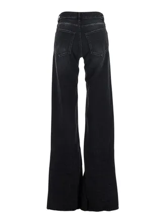 Balenciaga Womens Black Wide Leg Jeans With Faded Effect Cotton