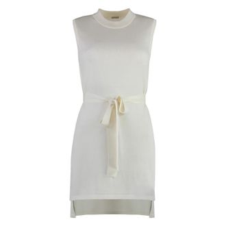 Malo Seiden Baumwoll Strickkleid mit G&uuml;rtel - - Dresses - Damen - Beige - M