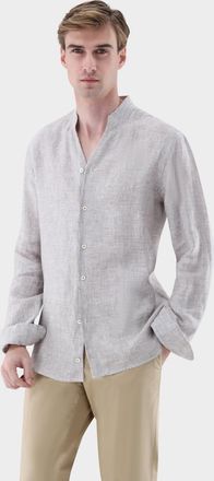 van Laack Gestreiftes Leinenhemd mit Stehkragen