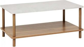 PEGANE Table basse rectangulaire avec &eacute;tag&egrave;re inf&eacute;rieure, coloris blanc/marron - Longueur 90 x Profondeur 50 x Hauteur 40 cm