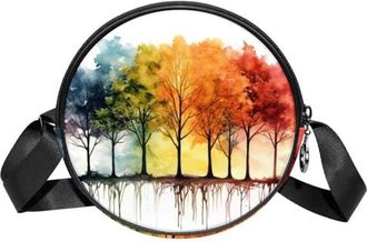 Generic Sac &agrave; bandouli&egrave;re rond pour femme, motif arbres aquarelles, petit sac &agrave; bandouli&egrave;re avec fermeture &eacute;clair, bretelles r&eacute;glables, sac &agrave; main rond d&eacute;cont