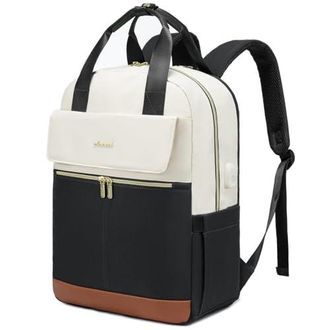 Lovevook Sac &agrave; dos pour femme, avec compartiment pour ordinateur portable de 15,6, imperm&eacute;able, &eacute;l&eacute;gant, pour luniversit&eacute;, les voyages, le bureau, beige, noir/