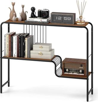 Costway Table Console, Console Entree 2 Étagères, Bibliothèque en Métal, Design en Forme s, Pieds Réglables, Console Meuble Entree pour Salon - Costway