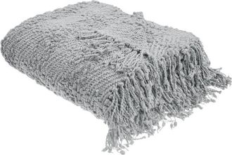 Beliani Decke Grau aus Baumwolle Acryl 200 x 220 cm mit Quasten Fransen Tagesdecke Kuscheldecke Wohndecke Wohnaccessoires Wohnzimmer Schlafzimmer