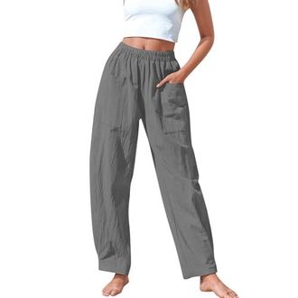 Generic Pantalon d&eacute;t&eacute; Ample pour Femme avec Poches - Pantalons Sarouel &agrave; Jambe Large - Taille &eacute;lastique - Pantalon en Lin - pour Les Vacances et la Plage
