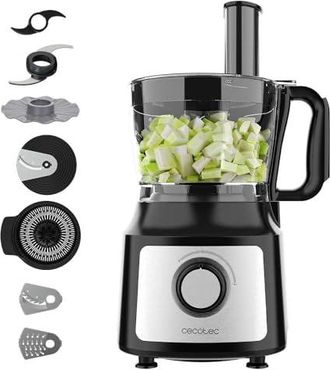 Cecotec Food Processor Comino 1000. 1000 W, 2 Geschwindigkeiten und Pulse, 2-L-Schüssel und 1,8-L-Krug, 3 Schneidscheiben, Hackmesser, Knetmesser, Entsafter u