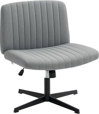 HOMCOM Chaise de bureau sans bras et sans roulettes, chaise de bureau en tissu de lin avec assise large, rembourrage &eacute;pais, fonction dinclinaison, si&egrave;ge dord