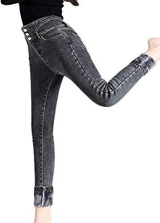 Lazutom Jeans skinny slim stretch taille haute doubl&eacute; en polaire pour femme - Gris - 36