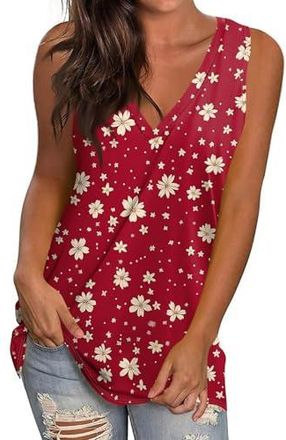 Generic Debardeur Femme Chic et &eacute;l&eacute;gant Col V Chemisier sans Manche Imprimer D&eacute;bardeur Top Ete Haut Chic et Elegant Fluide Ample Caraco Vetement Femme Ete Tee