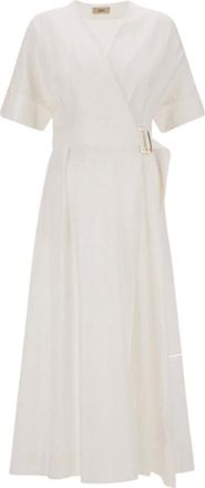 Herno Femme, Robes, Blanc, Taille: 40 FR Robe Midi Crois&eacute;e &agrave; Col en V