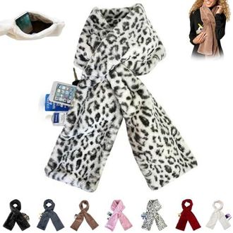 Generic &Eacute;charpe En Fausse Fourrure Avec Poche Zipp&eacute;e Dissimul&eacute;e Pour Femme, &eacute;charpe Dhiver Douce Pour Ranger T&eacute;l&eacute;phone(Black+White)