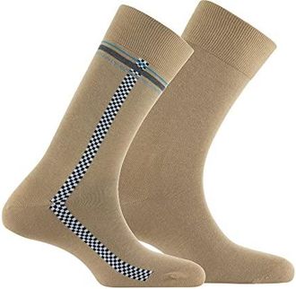 Kindy Lot de 2 paires de mi-chaussettes en coton baguette damier MADE IN FRANCE - couleur - Beige - Pointure - 39-42